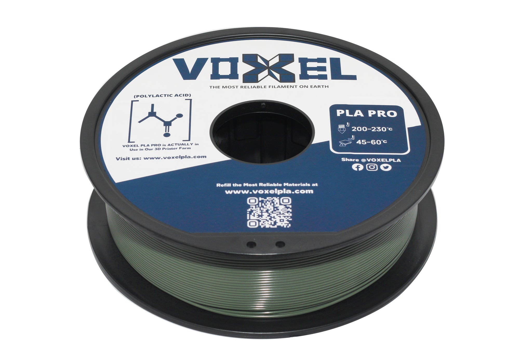 VOXELPLA PLA Plus Army Green Filament - $16.99 1.75mm for FDM 3D Printer